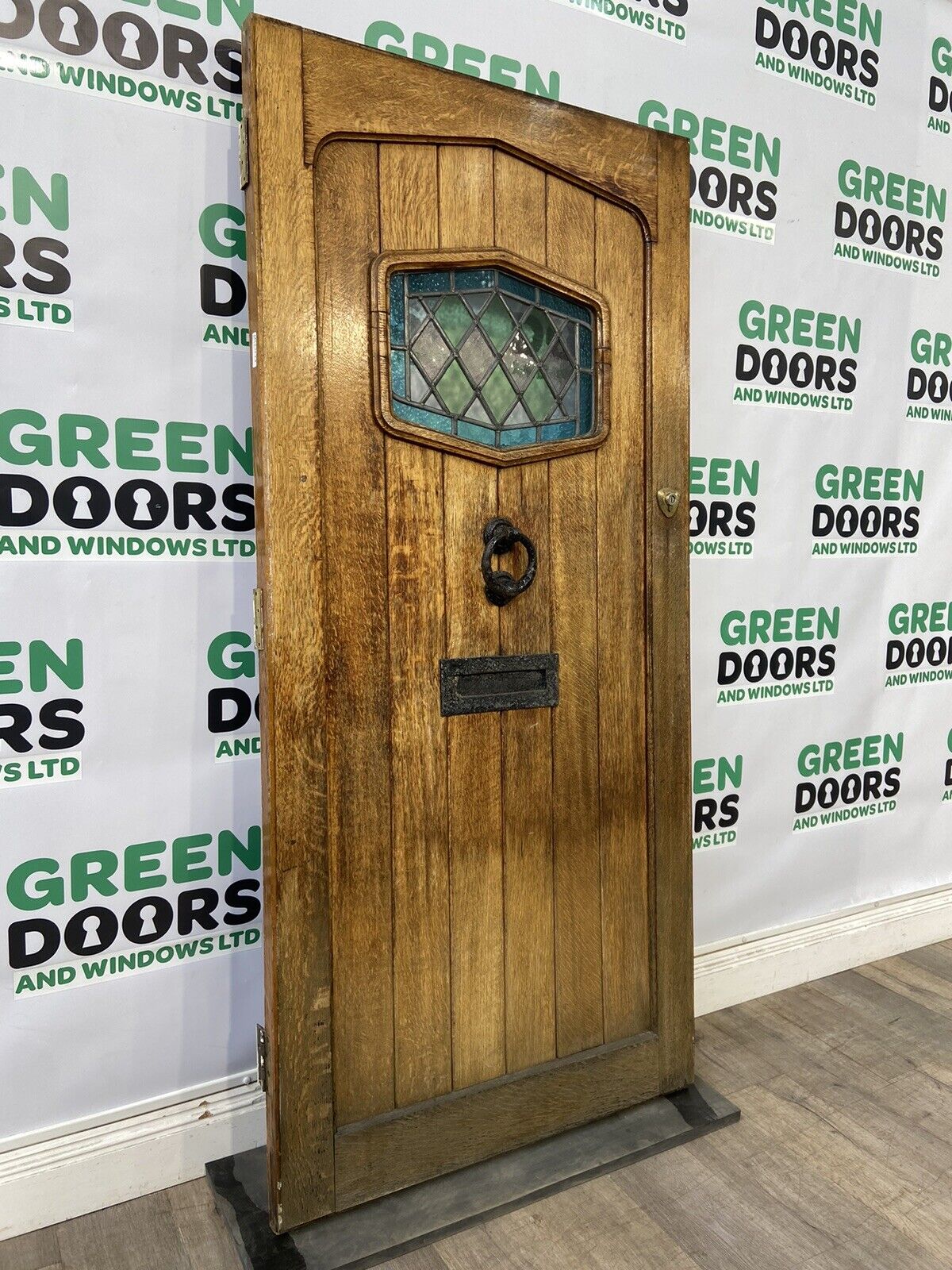 Solid Oak Varnished Front Door | Green doors