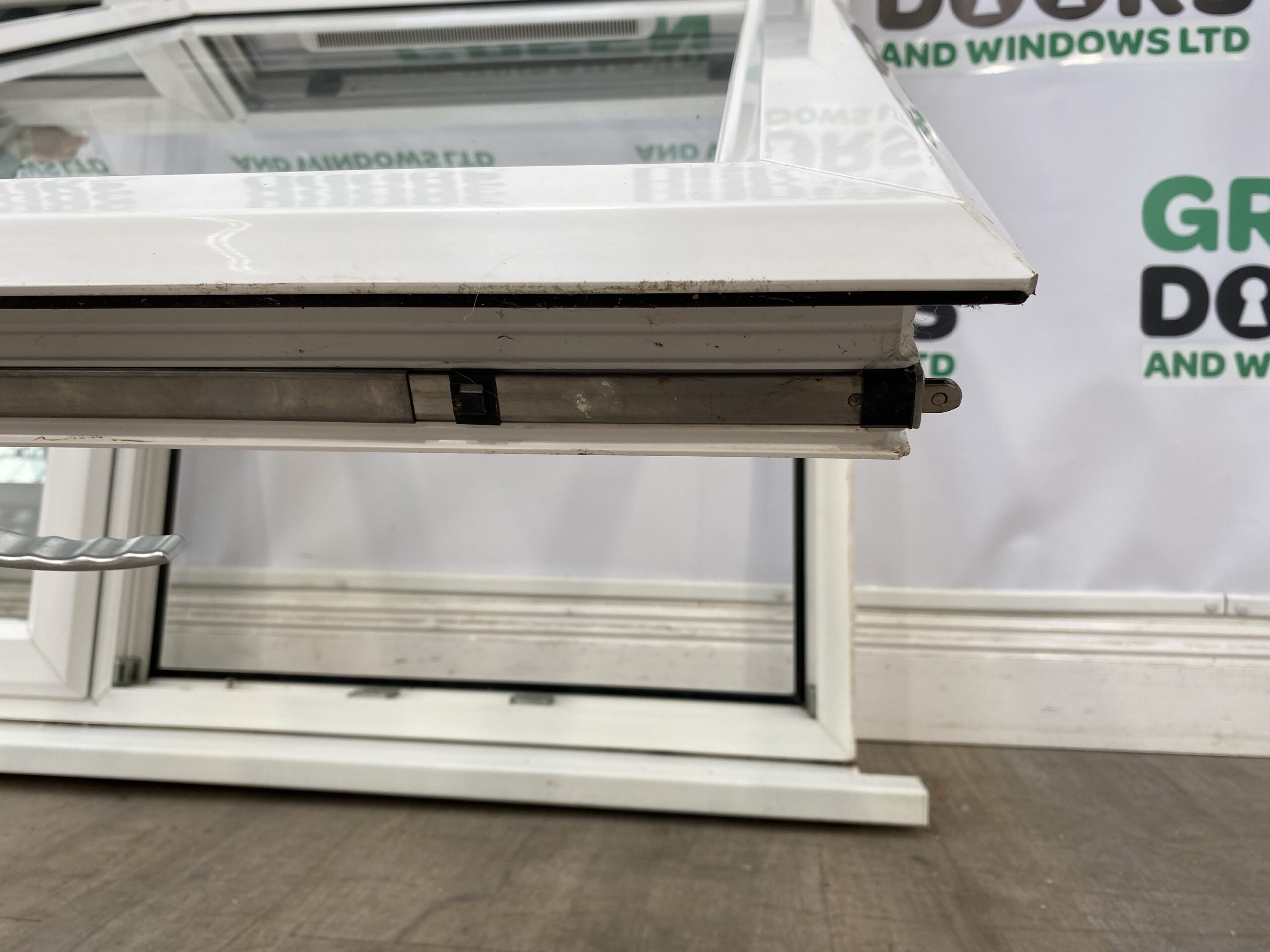 uPVC White Casement Window With Morley Blinds | Green doors