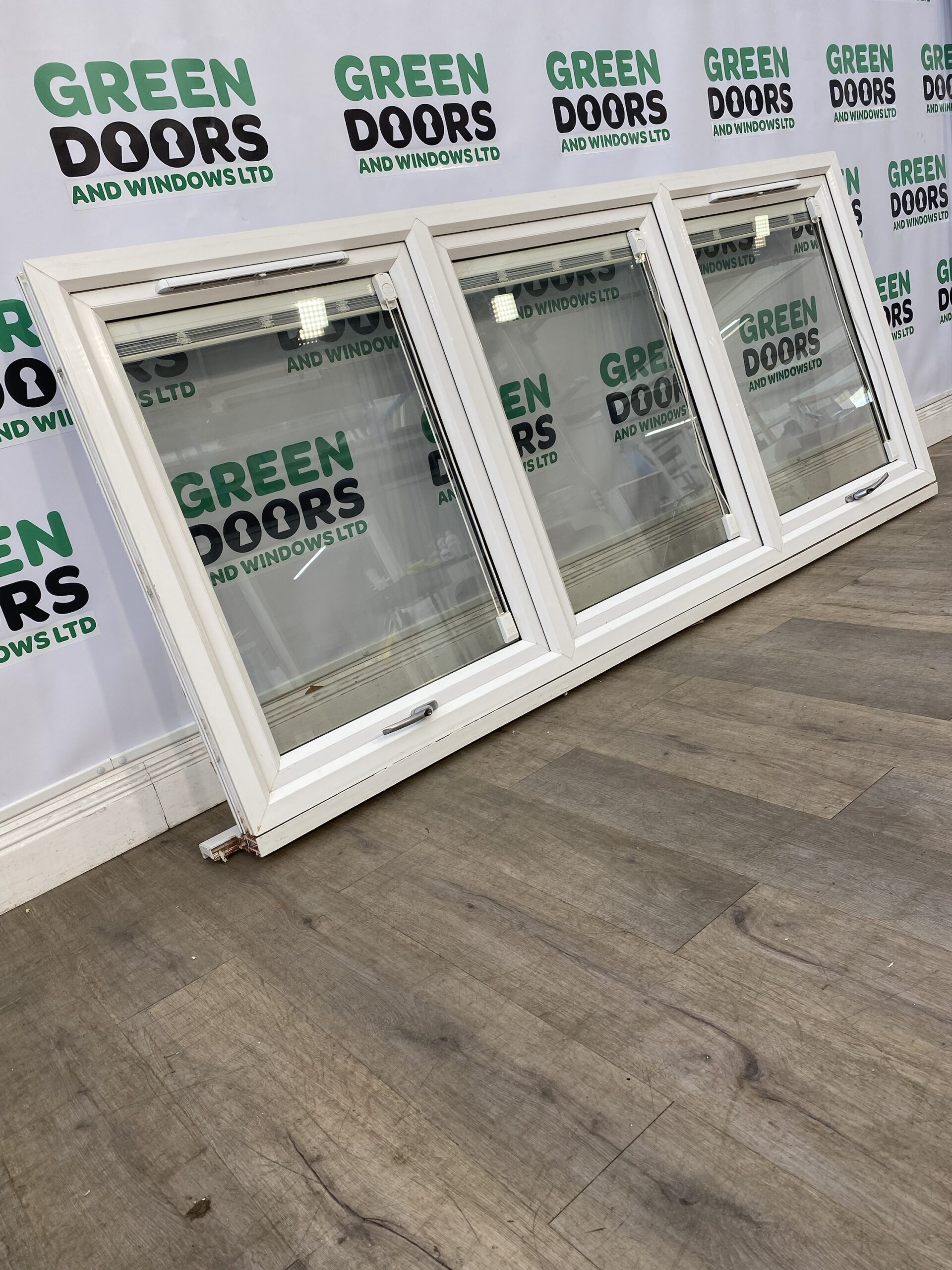 uPVC White Casement Window With Morley Blinds | Green doors