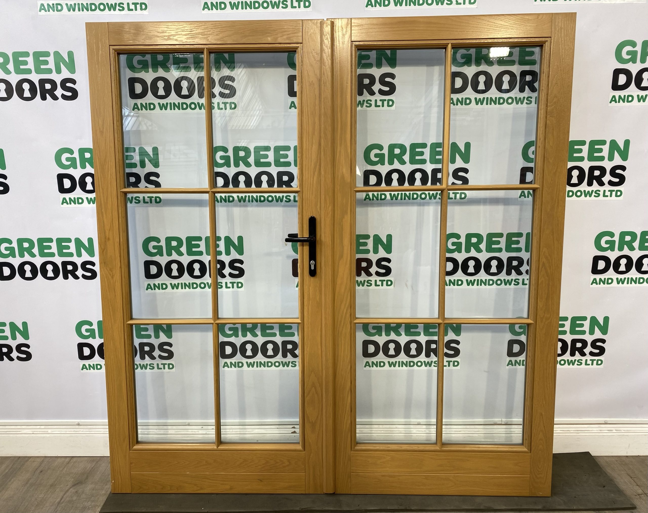 Timber Windows Solid Oak Brown (Golden Oak) French Doors | Green doors