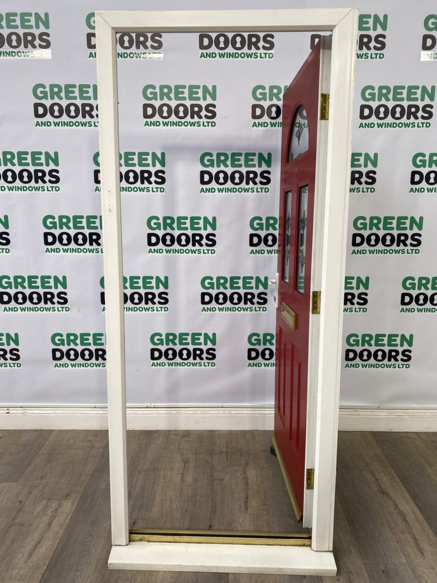 Composite Front Door Red Exterior Distorted Stained Glass Double Glazed ...