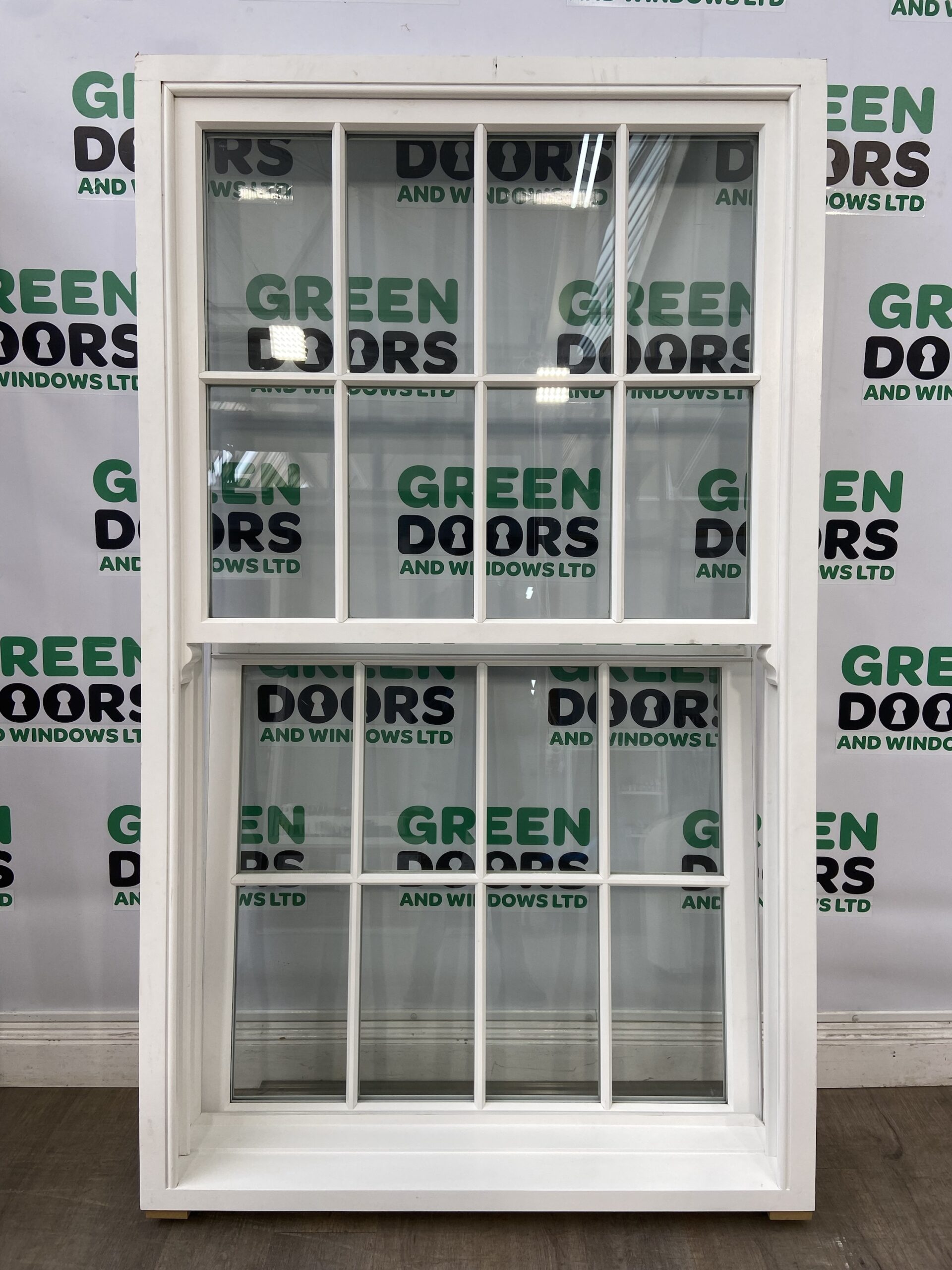'Gowercroft' Wooden White Fixed Window | Green doors