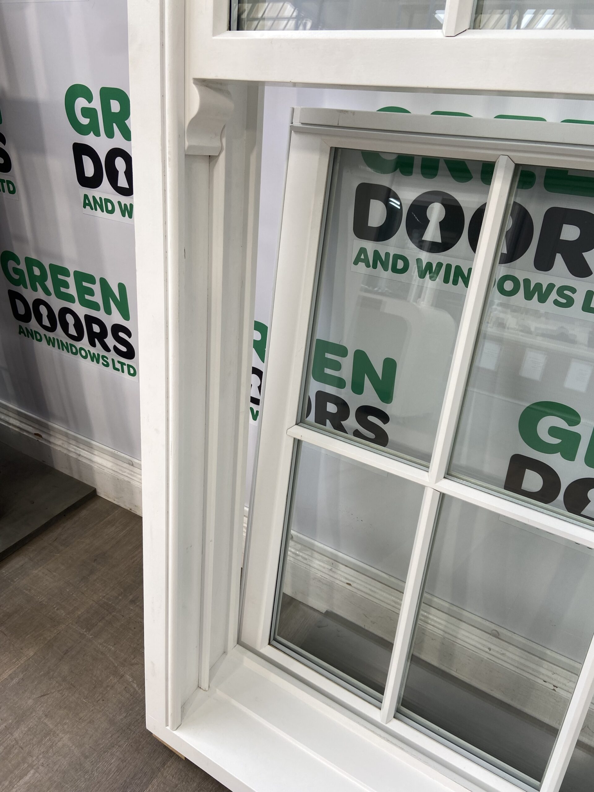 'Gowercroft' Wooden White Fixed Window | Green doors