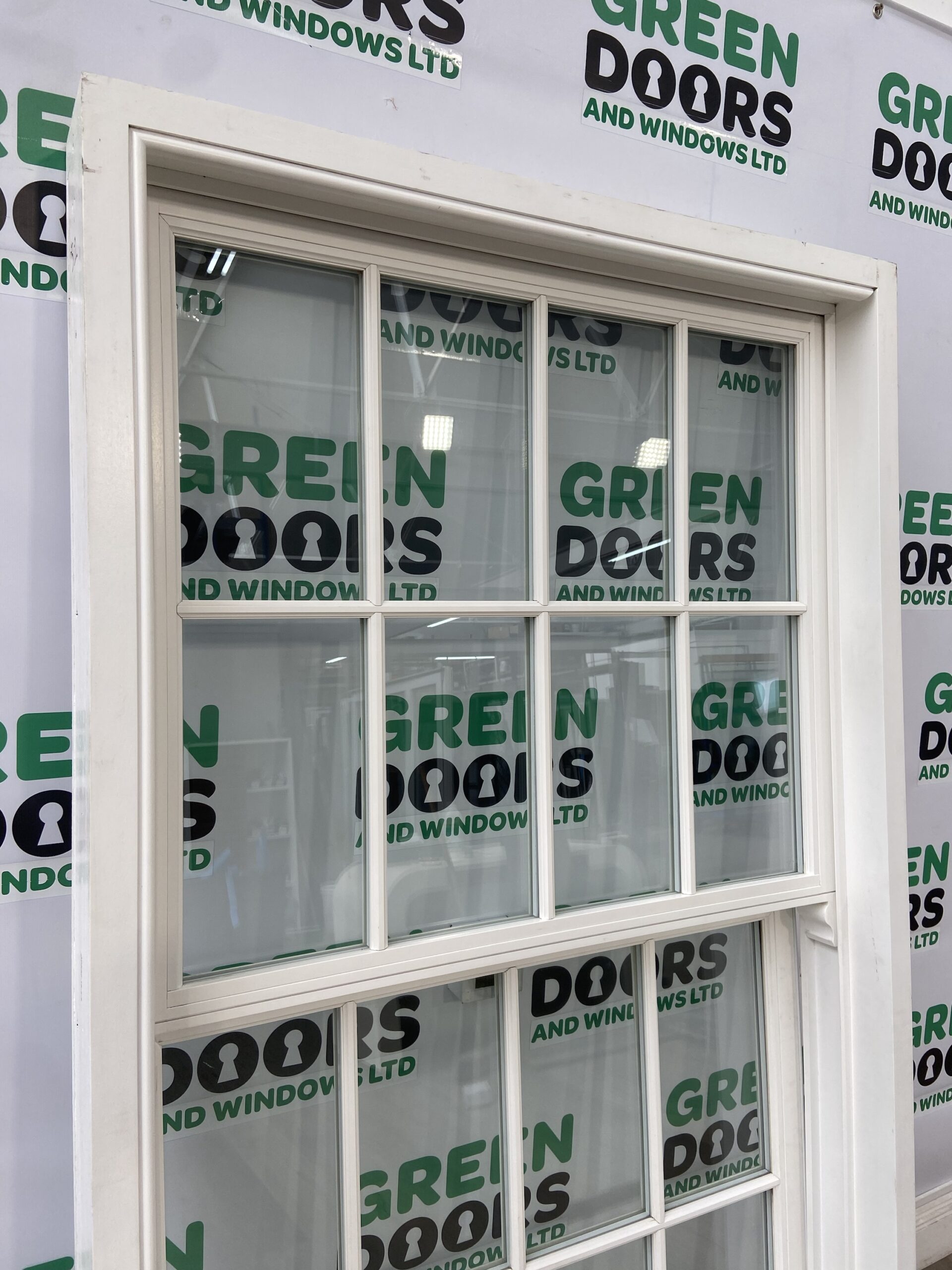 'Gowercroft' Wooden White Fixed Window | Green doors