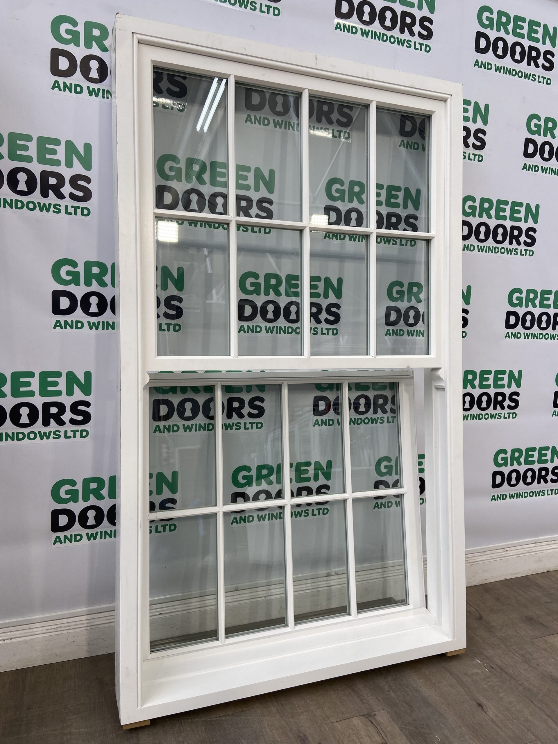 'Gowercroft' Wooden White Fixed Window | Green doors