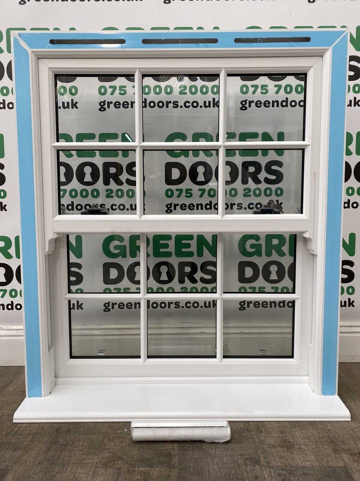 uPVC White Box Sash Window | Green doors