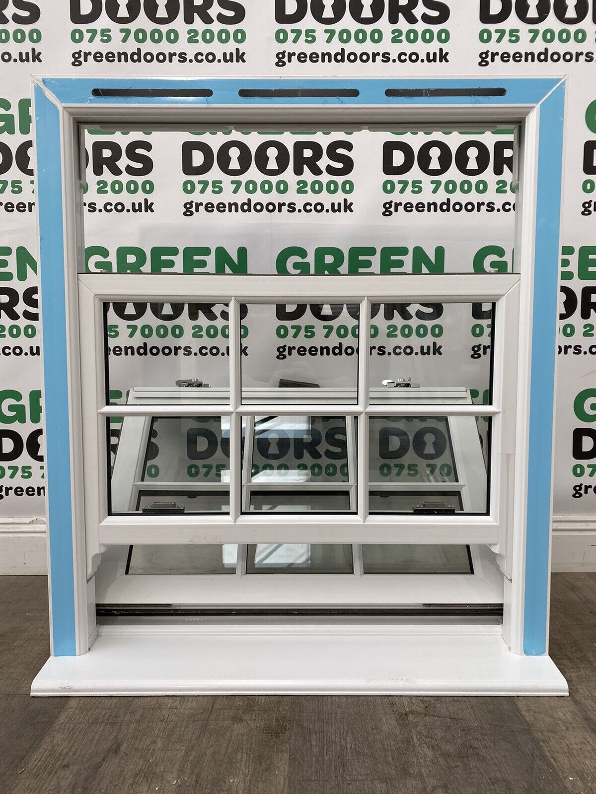 uPVC White Box Sash Window | Green doors