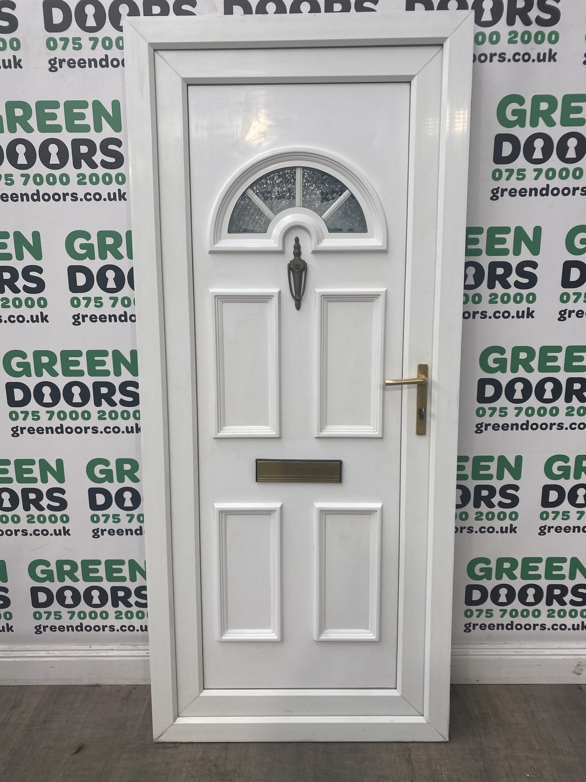 'REHAU' White uPVC Front Door | Green doors