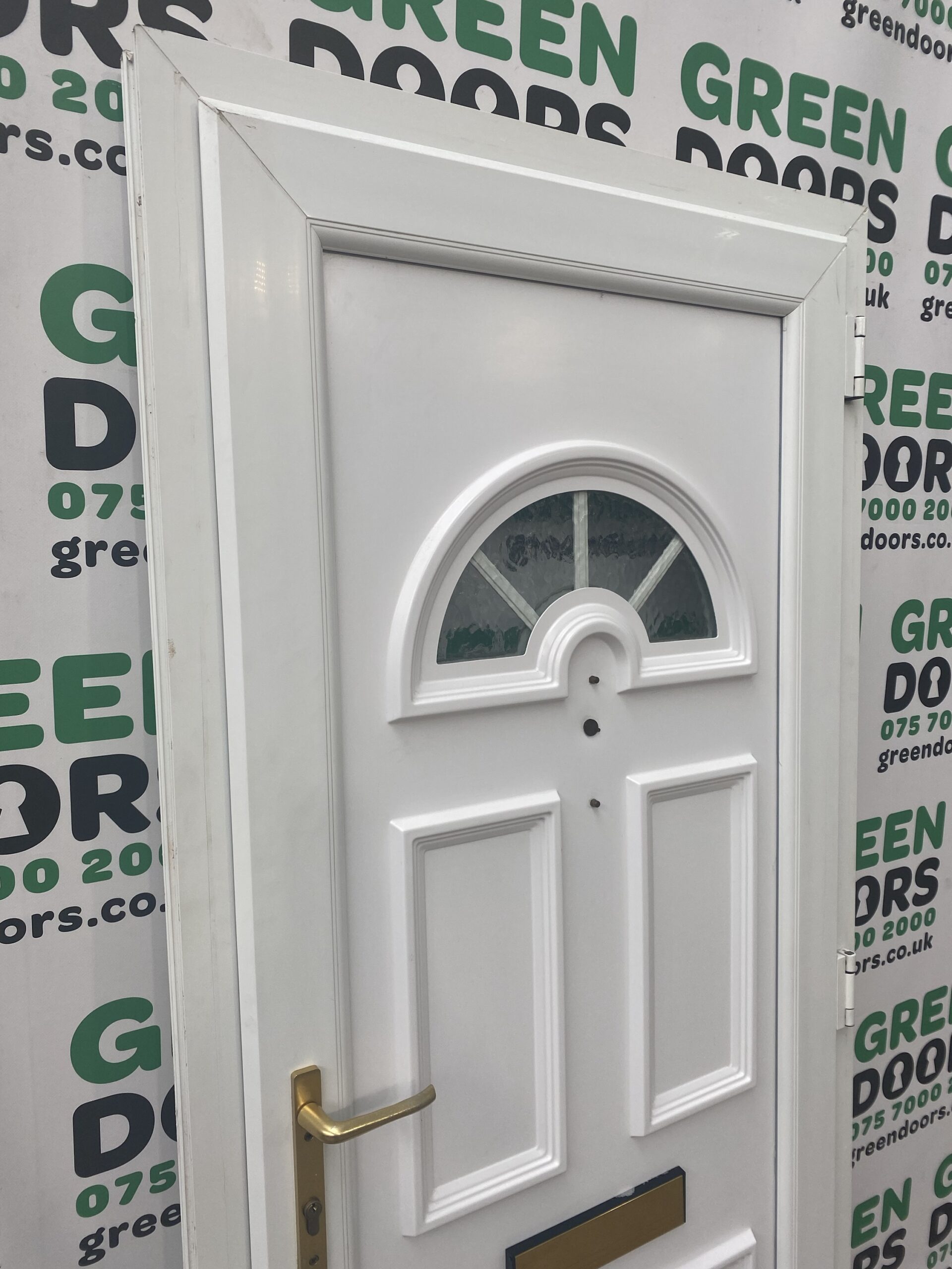 'REHAU' White uPVC Front Door | Green doors