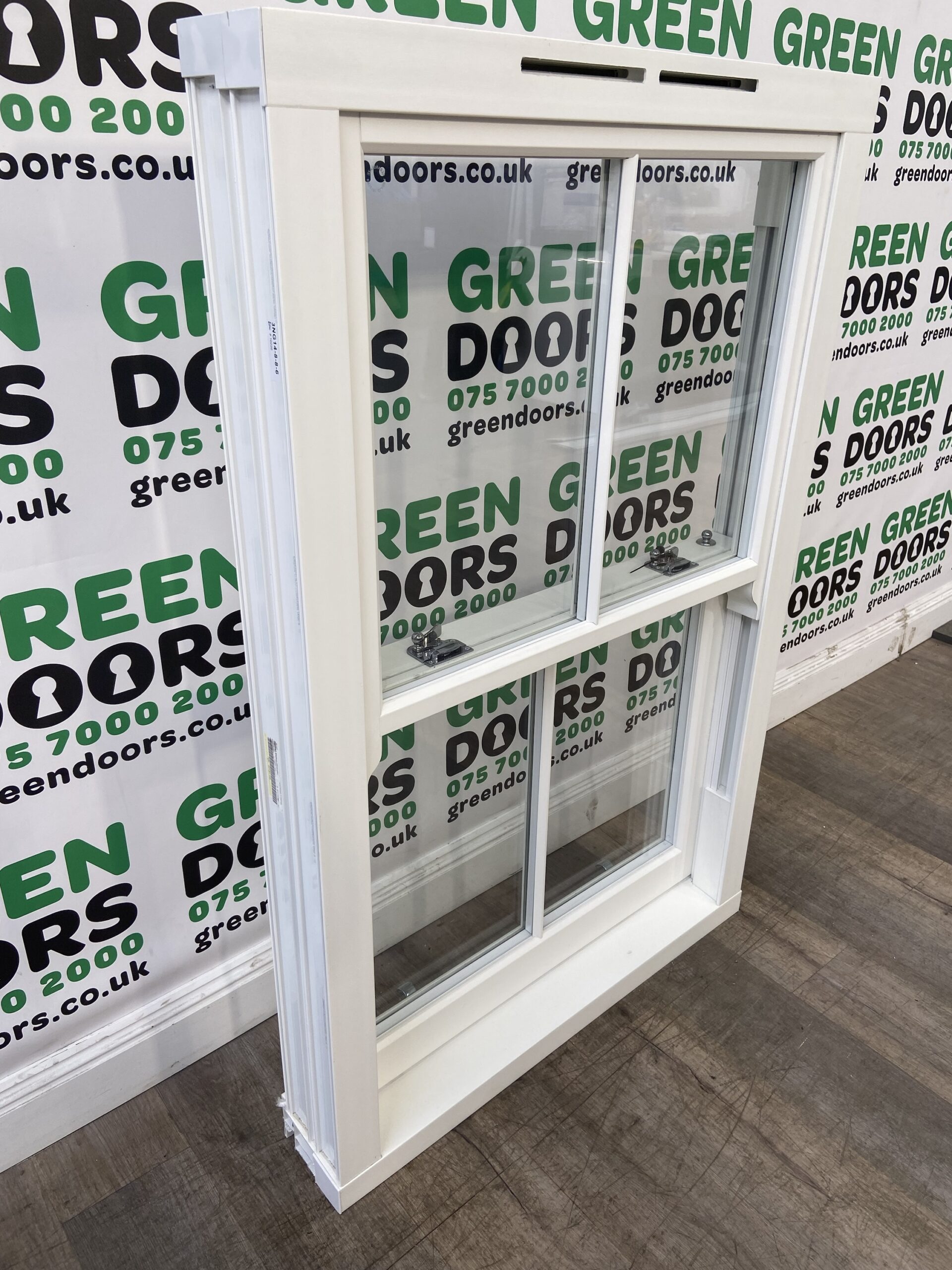 'Residence Collection' uPVC White Box Sash Window | Green doors