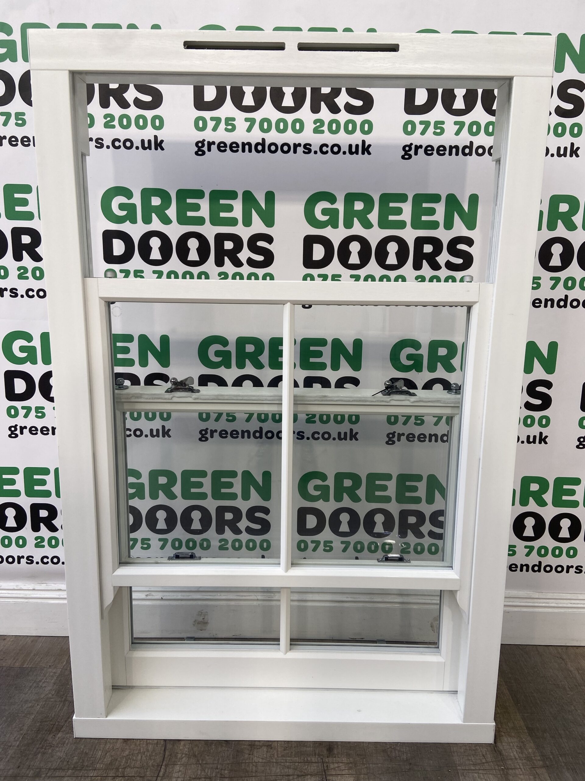 'Residence Collection' uPVC White Box Sash Window | Green doors