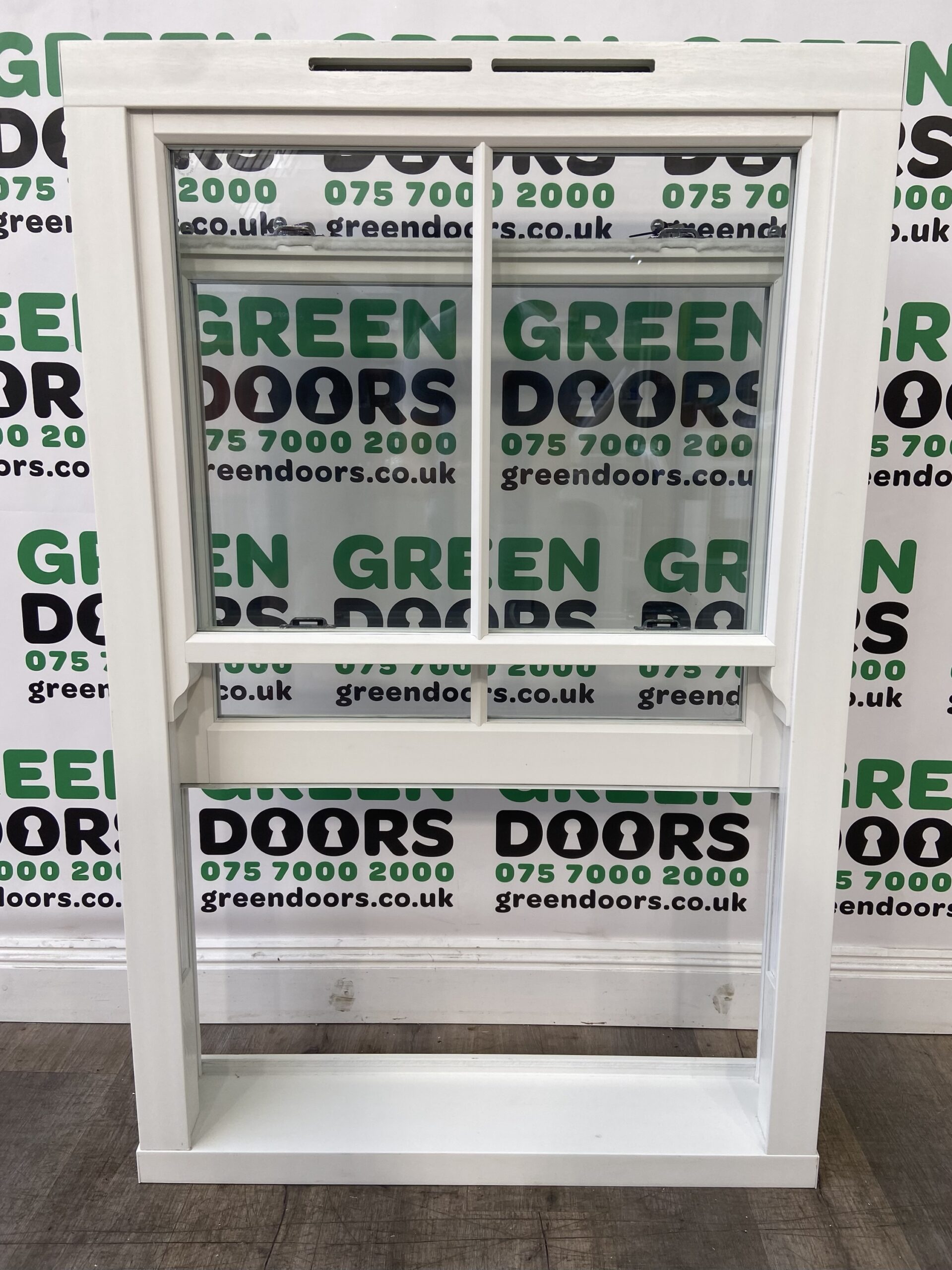 'Residence Collection' uPVC White Box Sash Window | Green doors