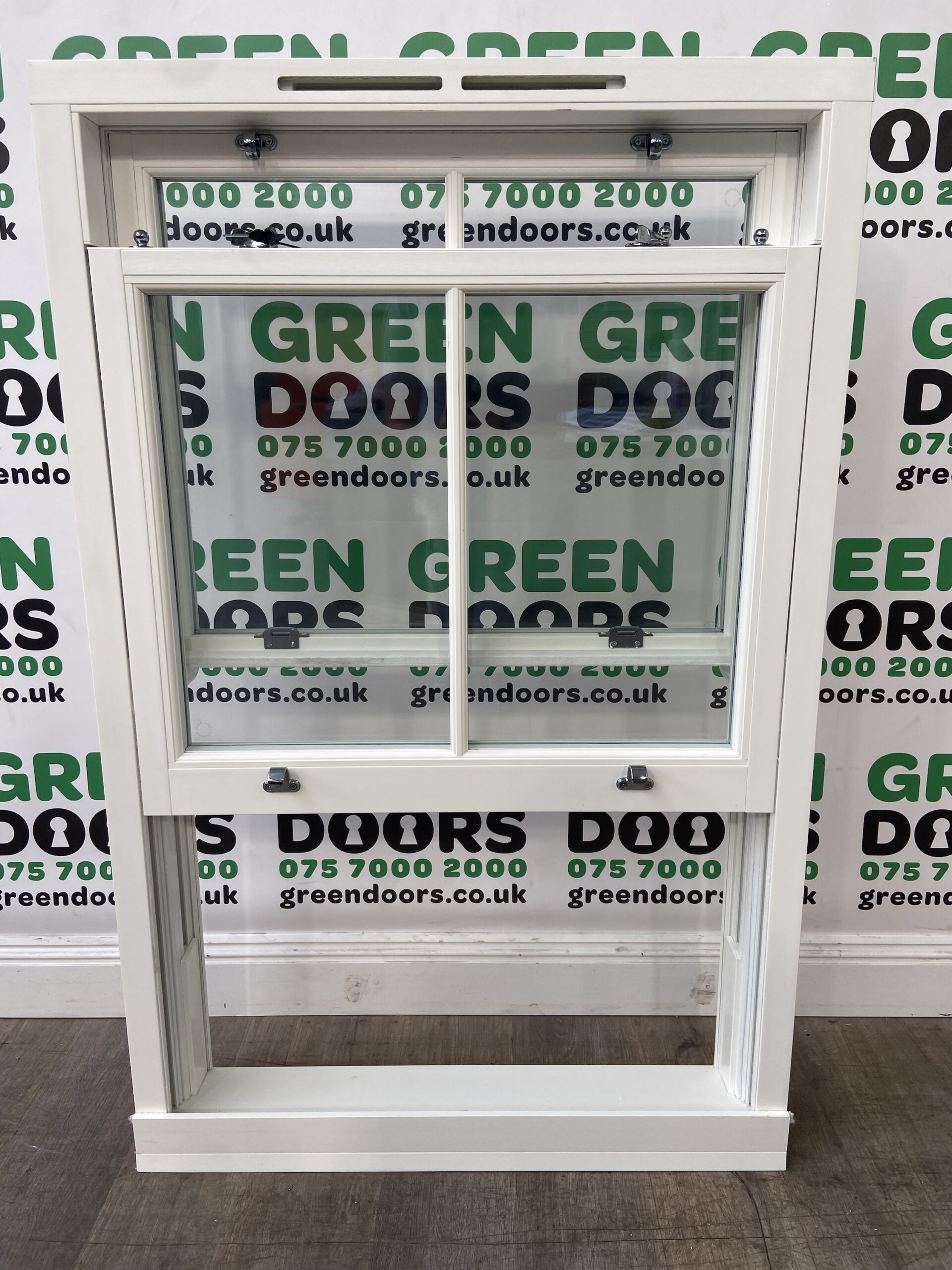 'Residence Collection' uPVC White Box Sash Window | Green doors