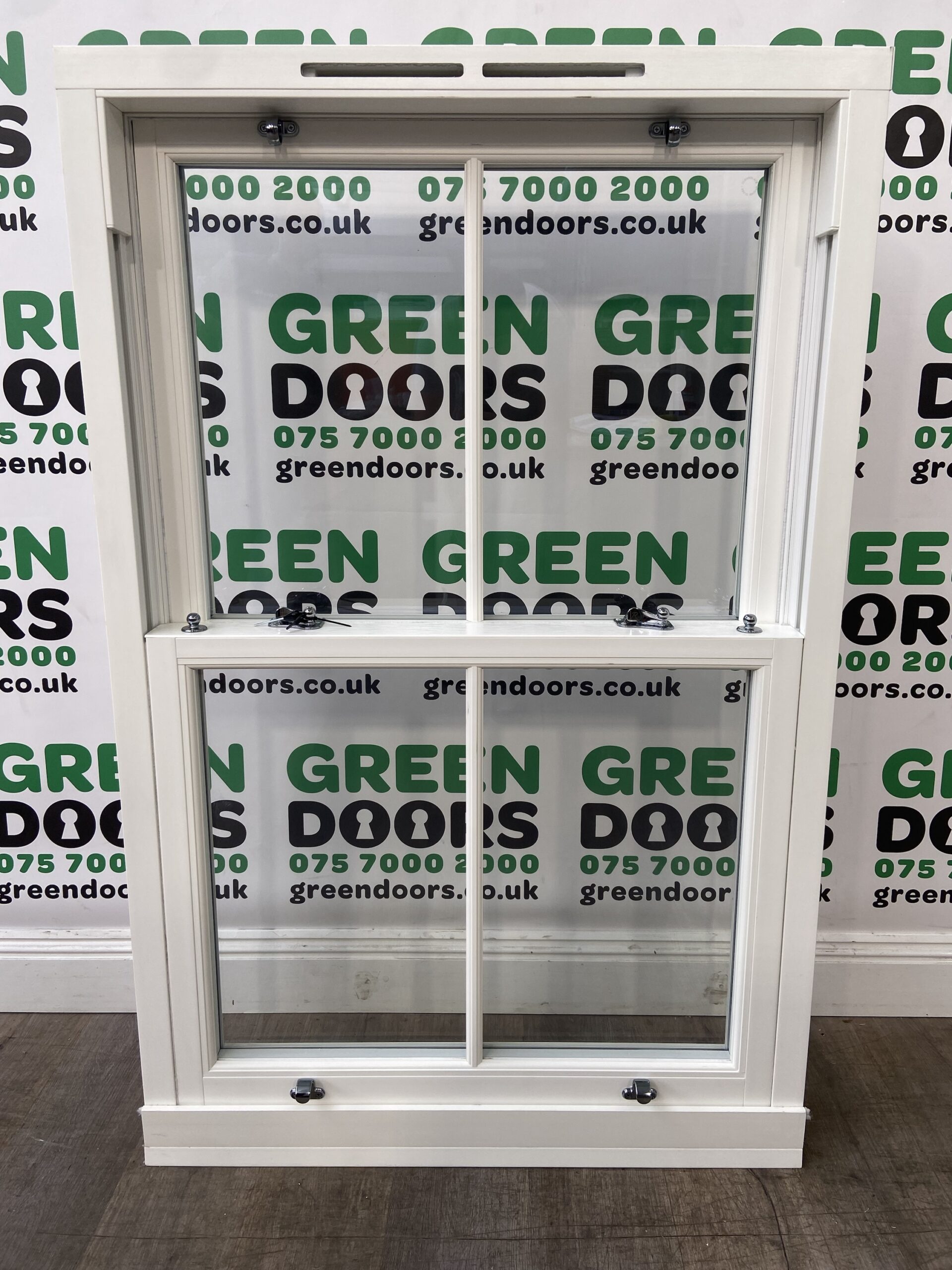 'Residence Collection' uPVC White Box Sash Window | Green doors