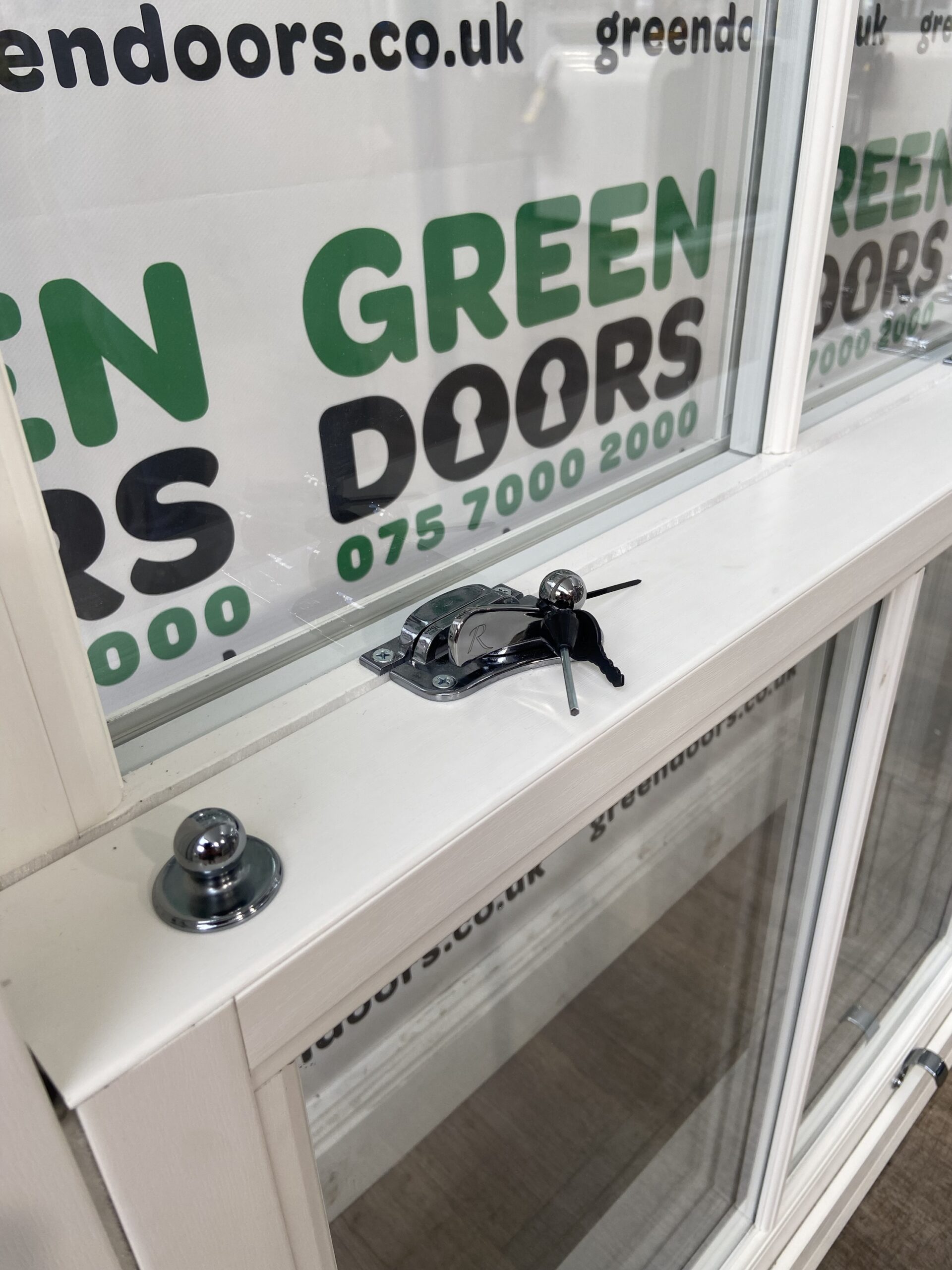 'Residence Collection' uPVC White Box Sash Window | Green doors