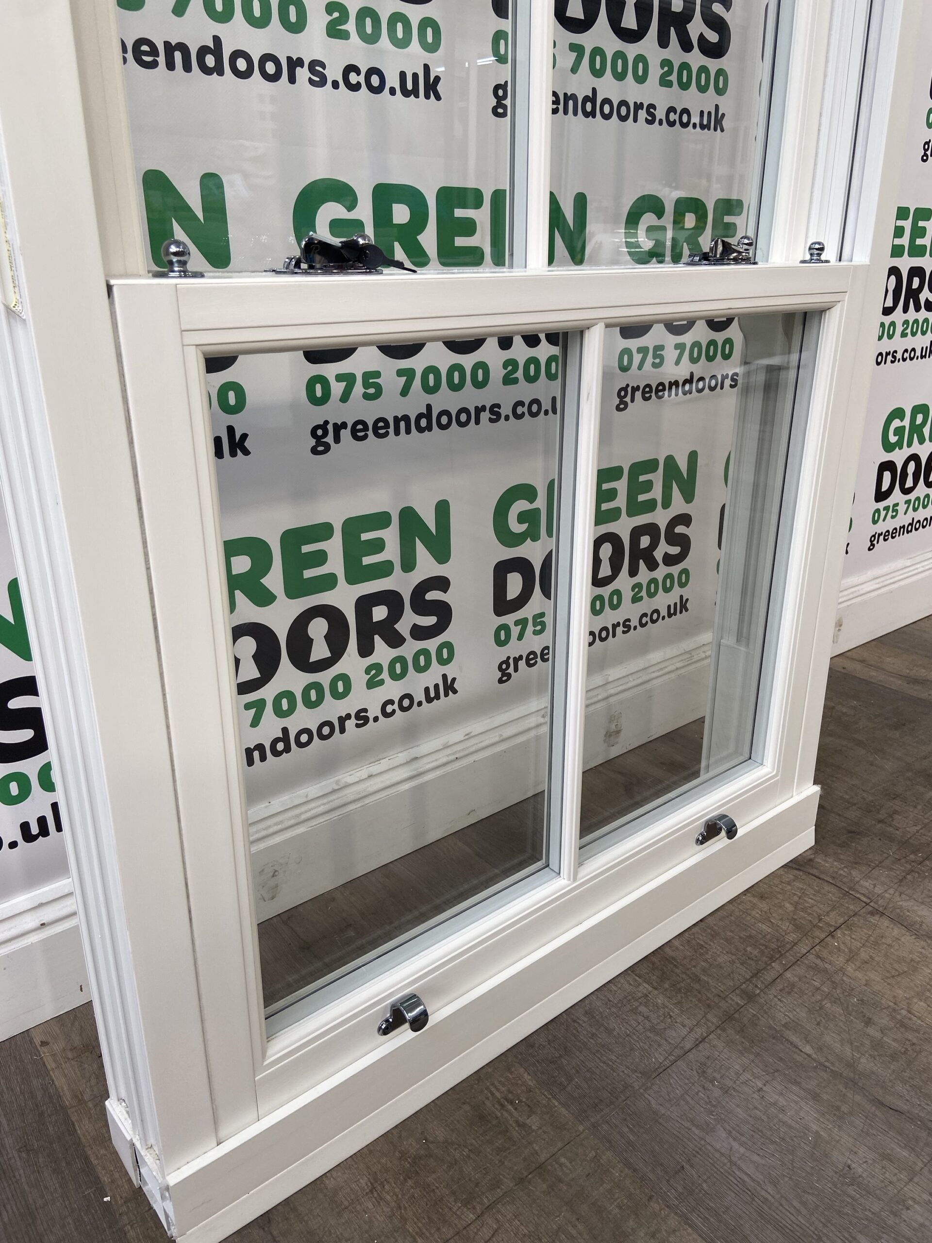 'Residence Collection' uPVC White Box Sash Window | Green doors