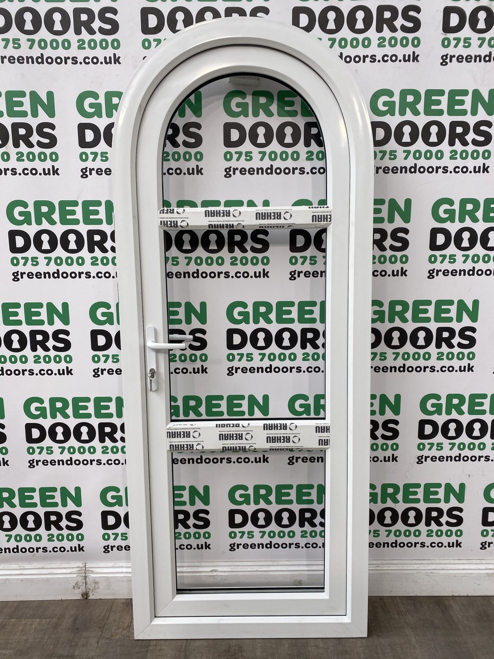 'Rehau' uPVC White Back Door | Green doors