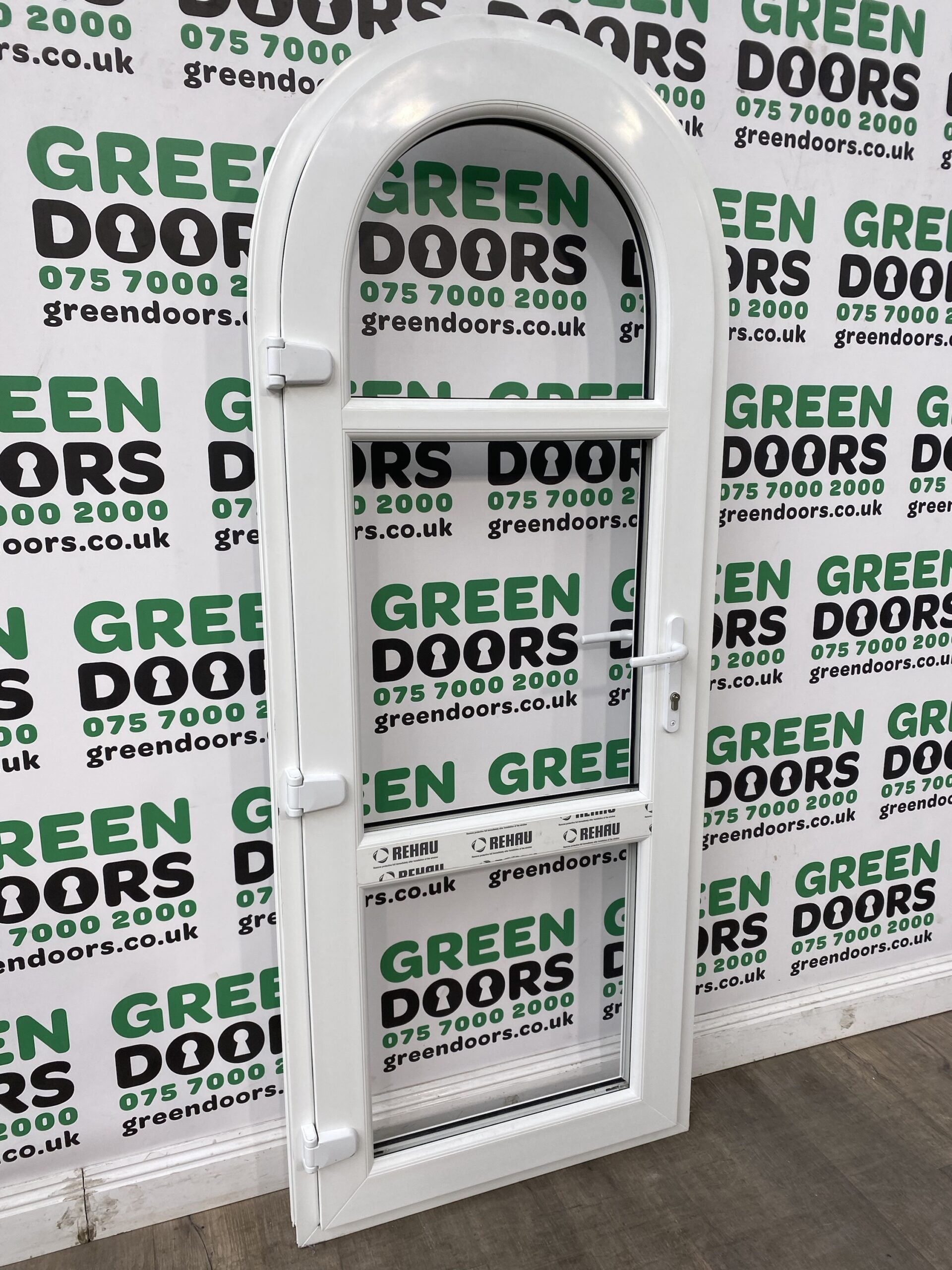 'Rehau' uPVC White Back Door | Green doors