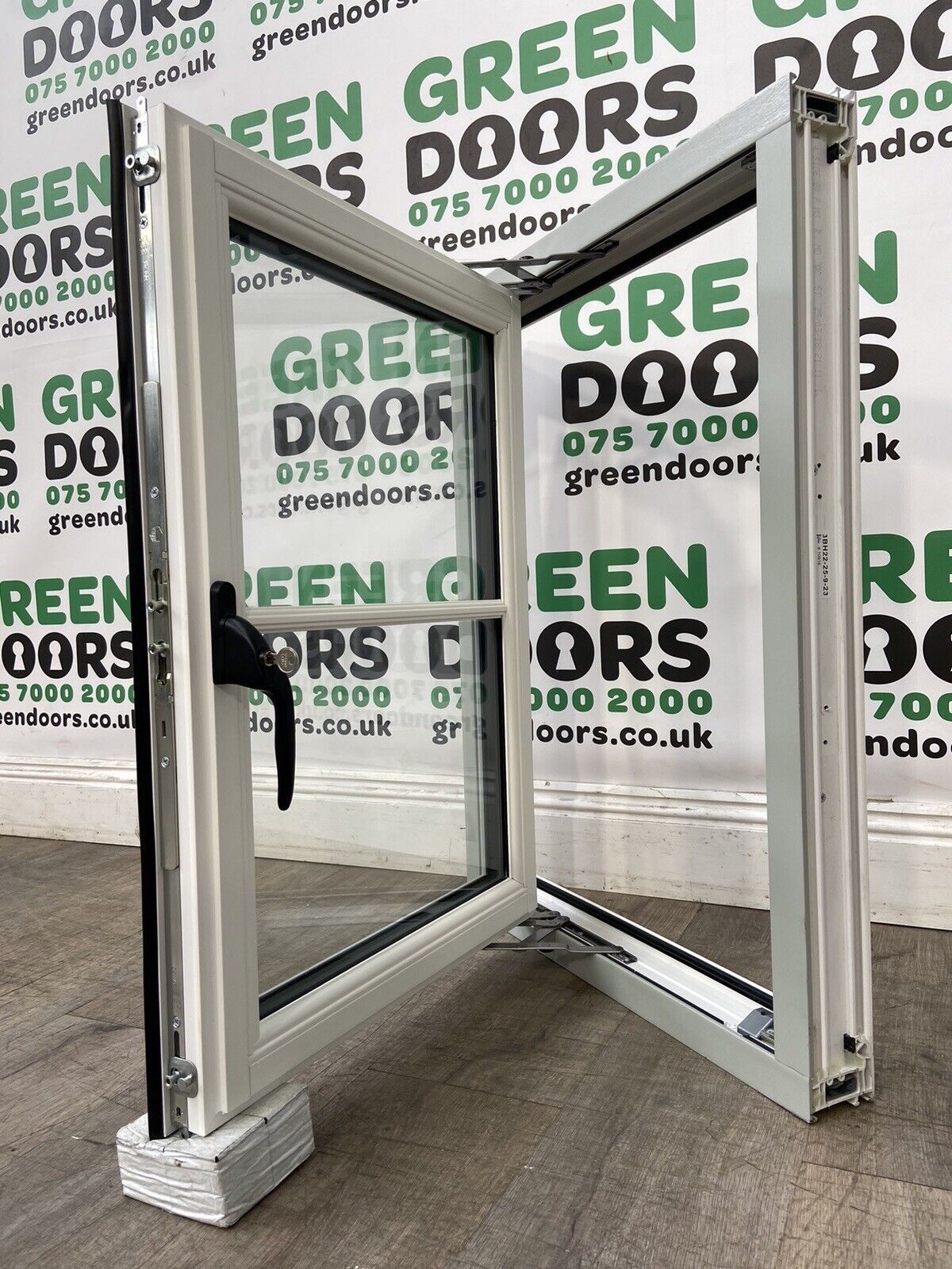 'Halo' uPVC Grey Casement Window | Green doors