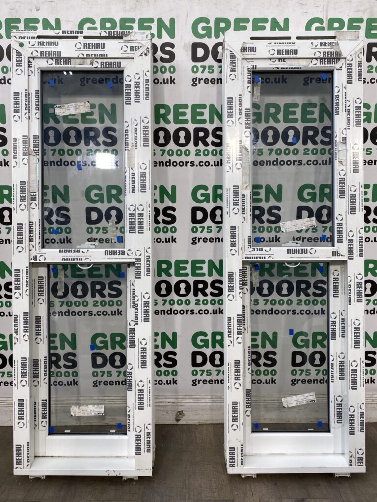 White uPVC Box Sash Window | Green doors