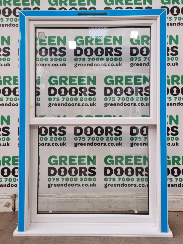 White UPVC Box Sash Window | Green doors