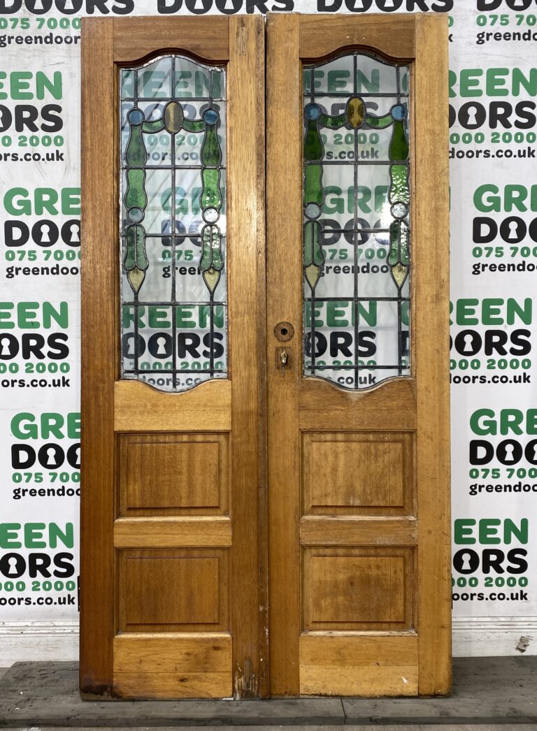 Original wood grain / varnished Wooden French doors | Green doors