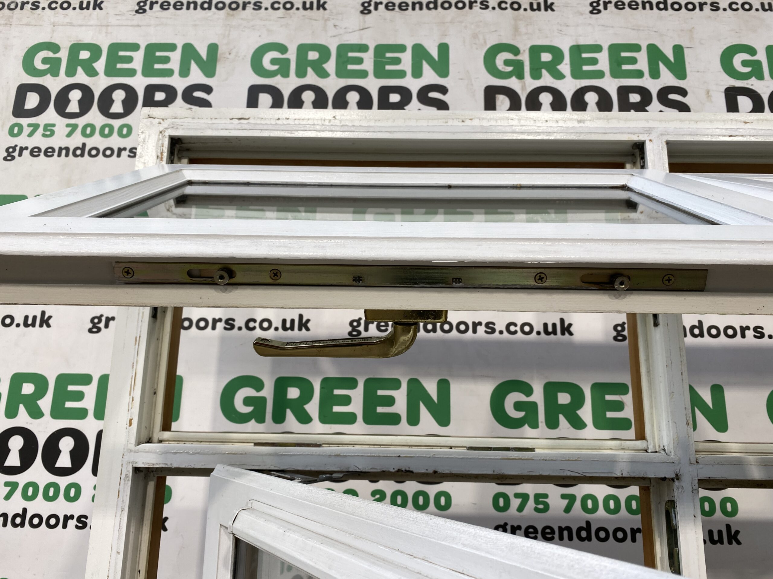 White Wooden Box sash window | Green doors