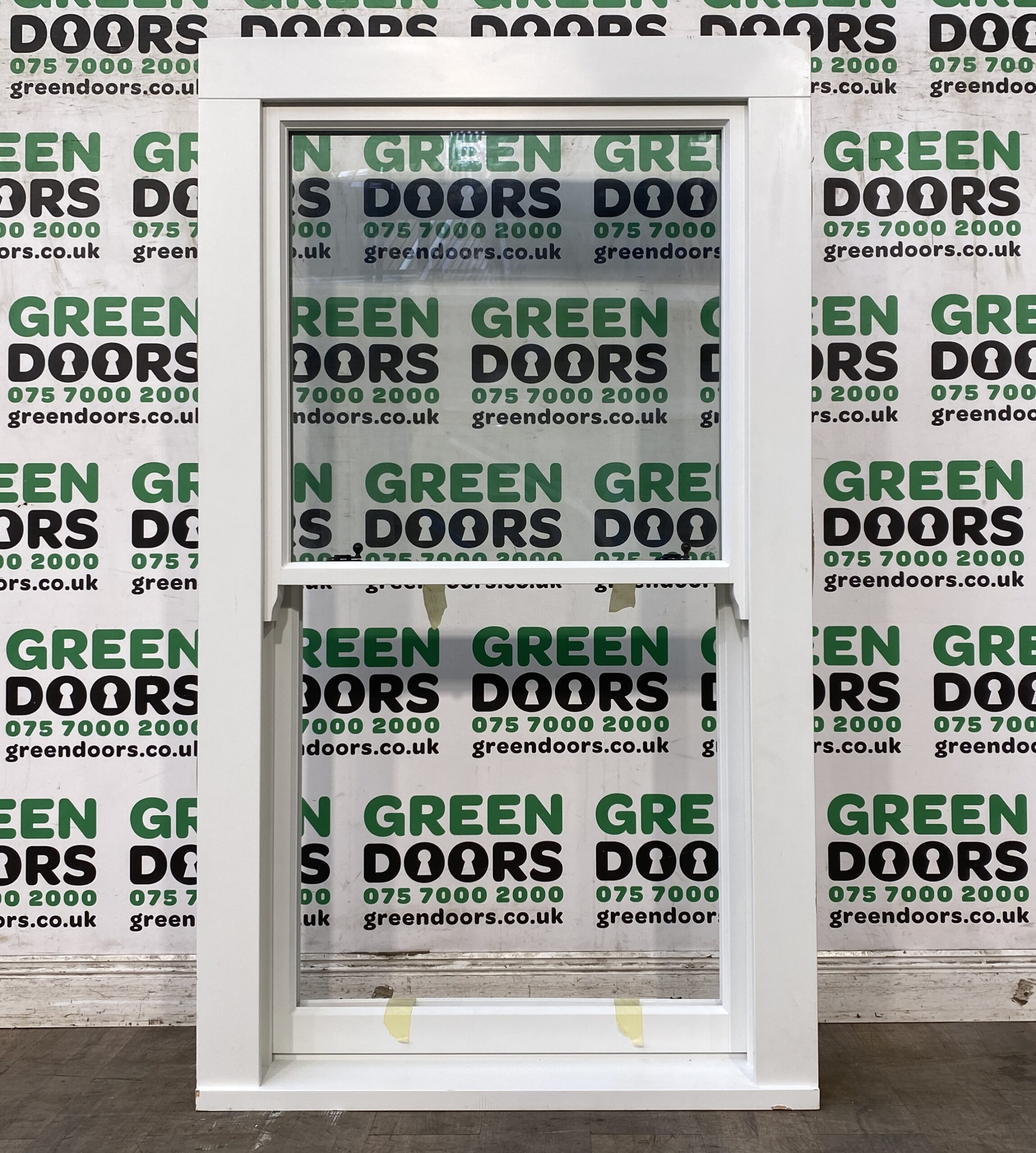 White Wooden Box sash window | Green doors