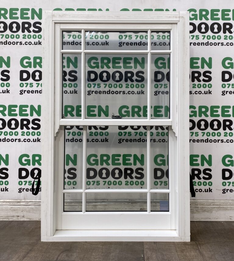 White uPVC Box Sash Window | Green doors