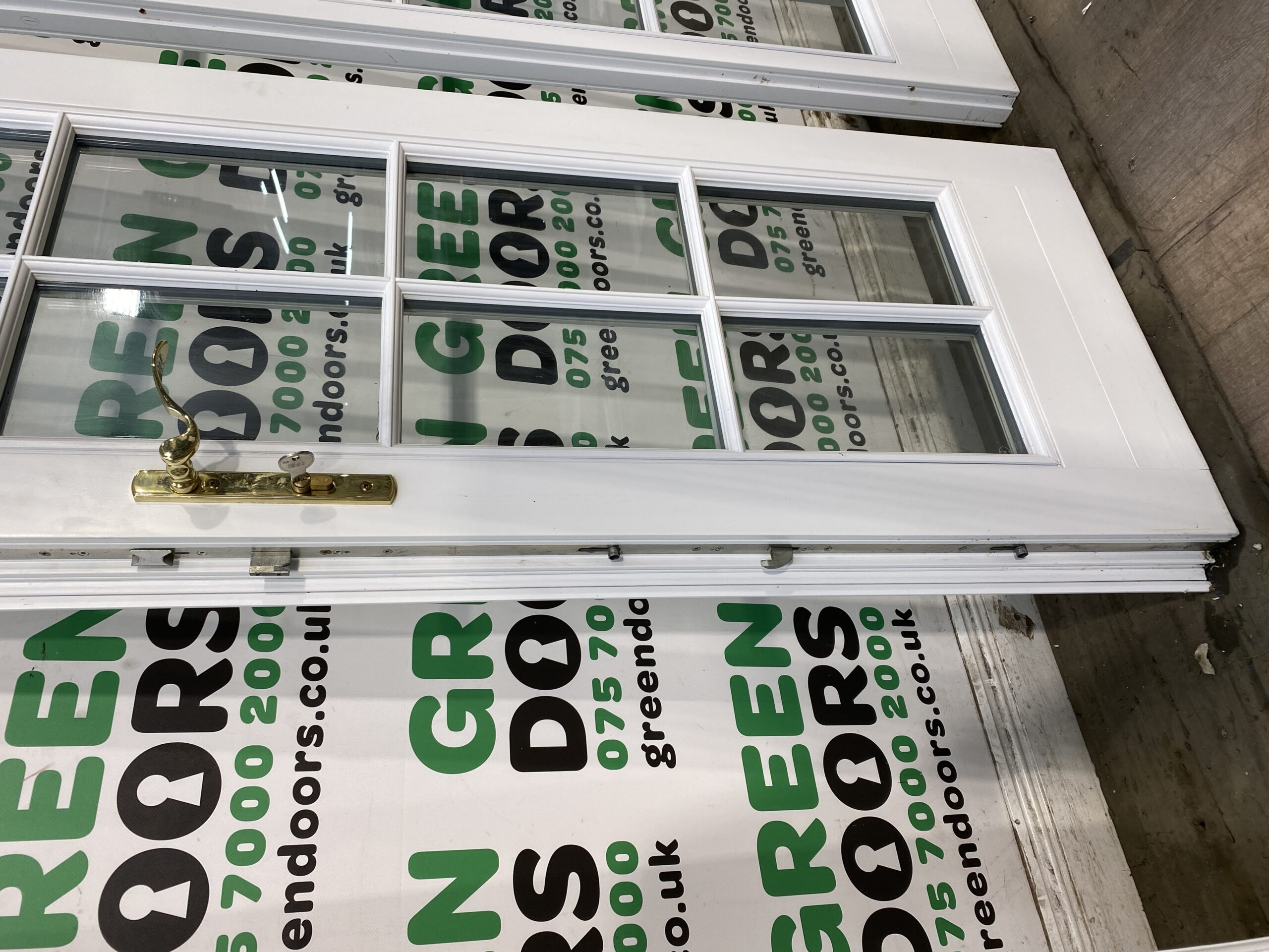 'Super High Quality' White Wooden French Doors | Green doors