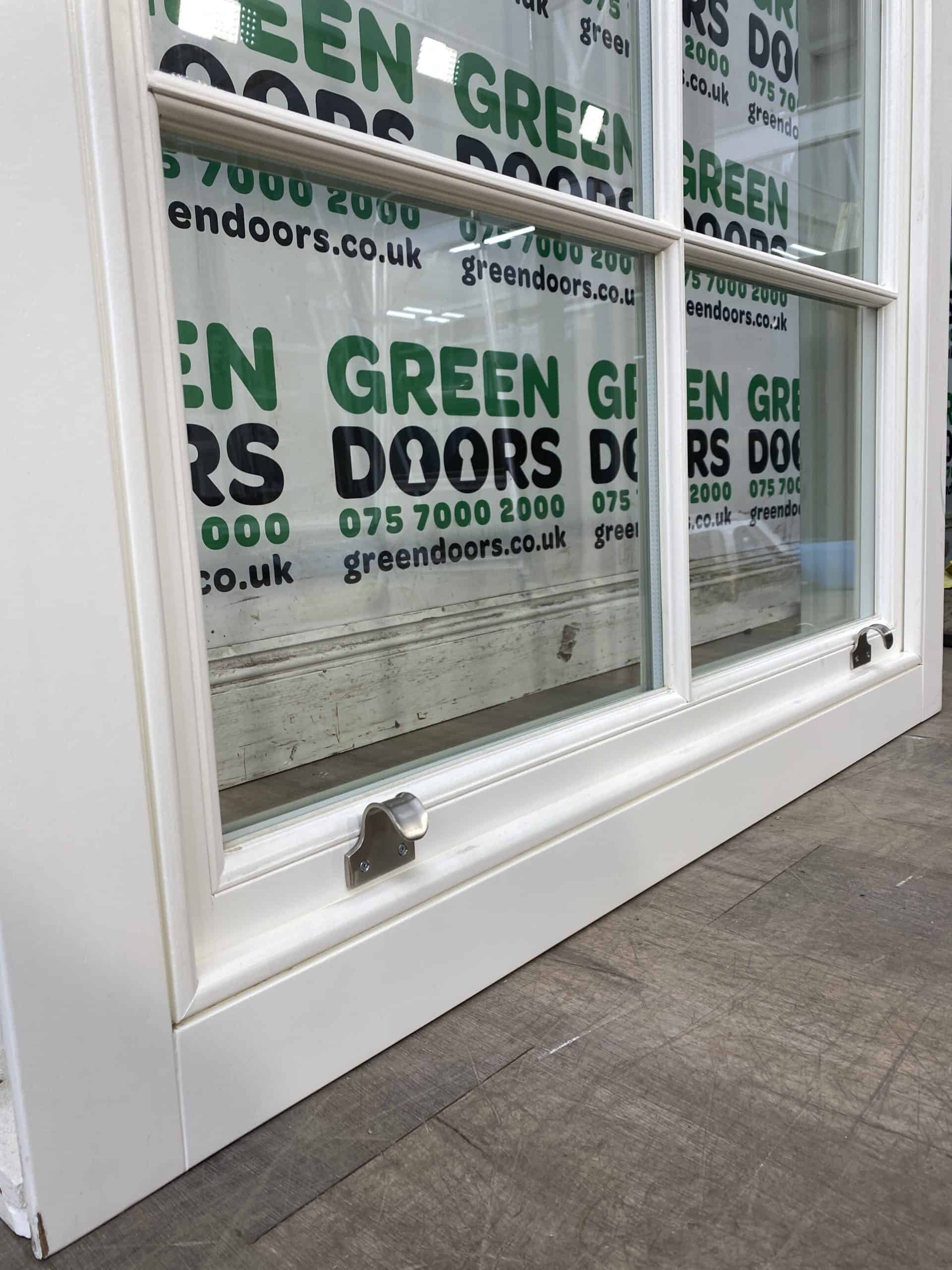 White Wooden Box sash window | Green doors