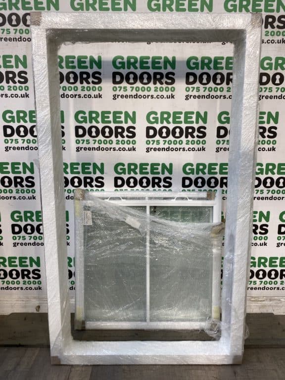 White Wooden Box sash window | Green doors