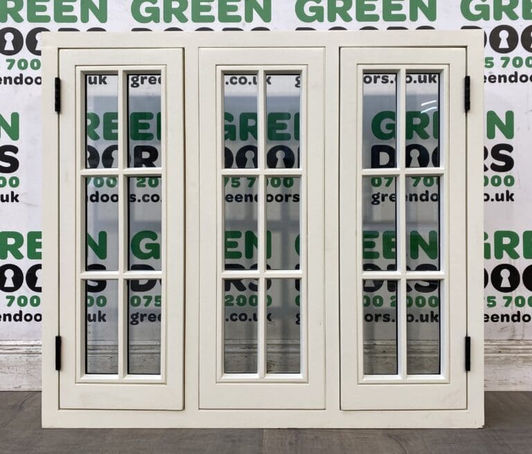 White Wooden Casement window | Green doors