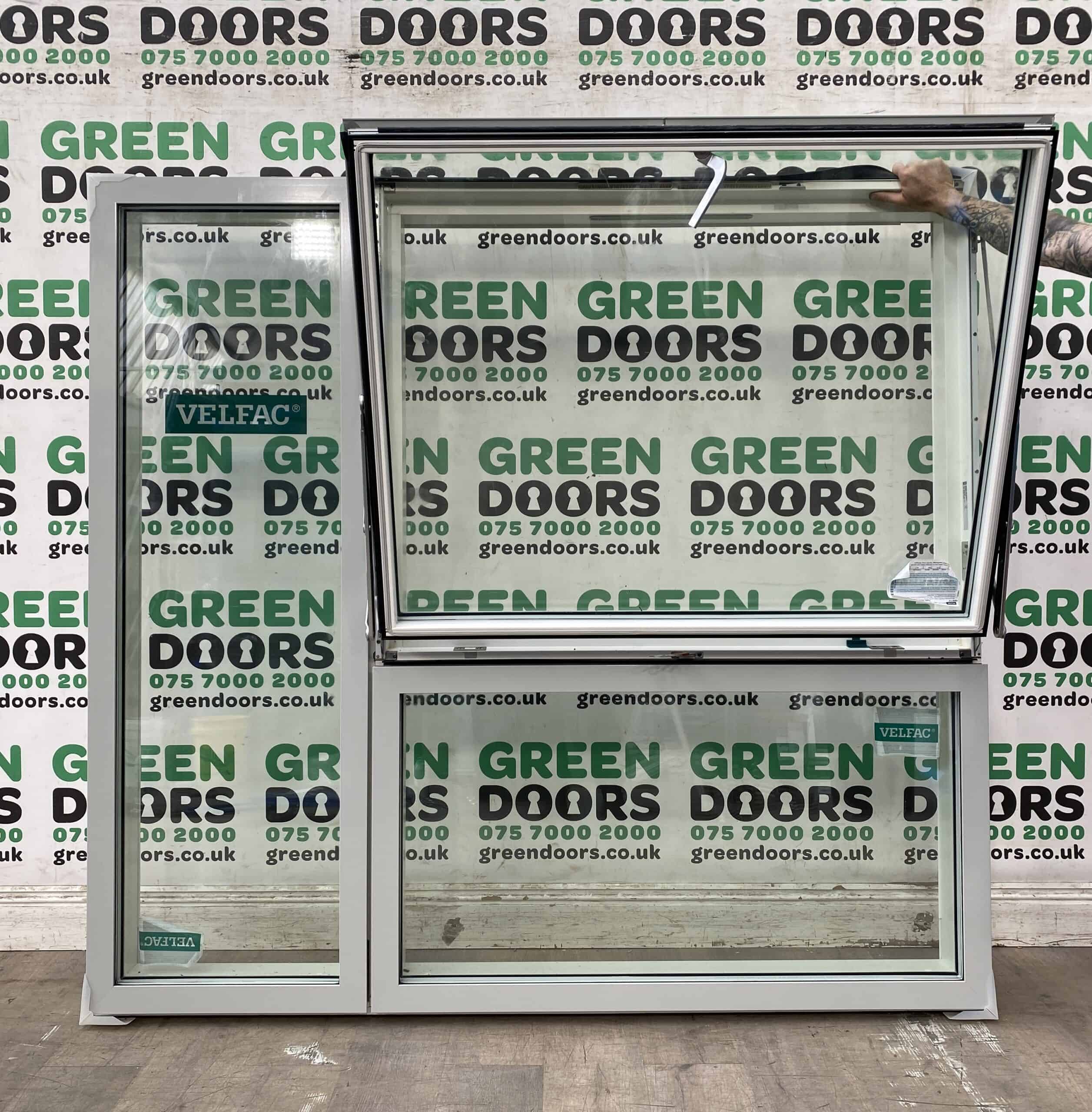 Grey Aluminium Casement window | Green doors
