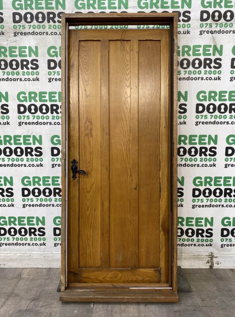 Original wood grain / varnished Wooden Back door | Green doors