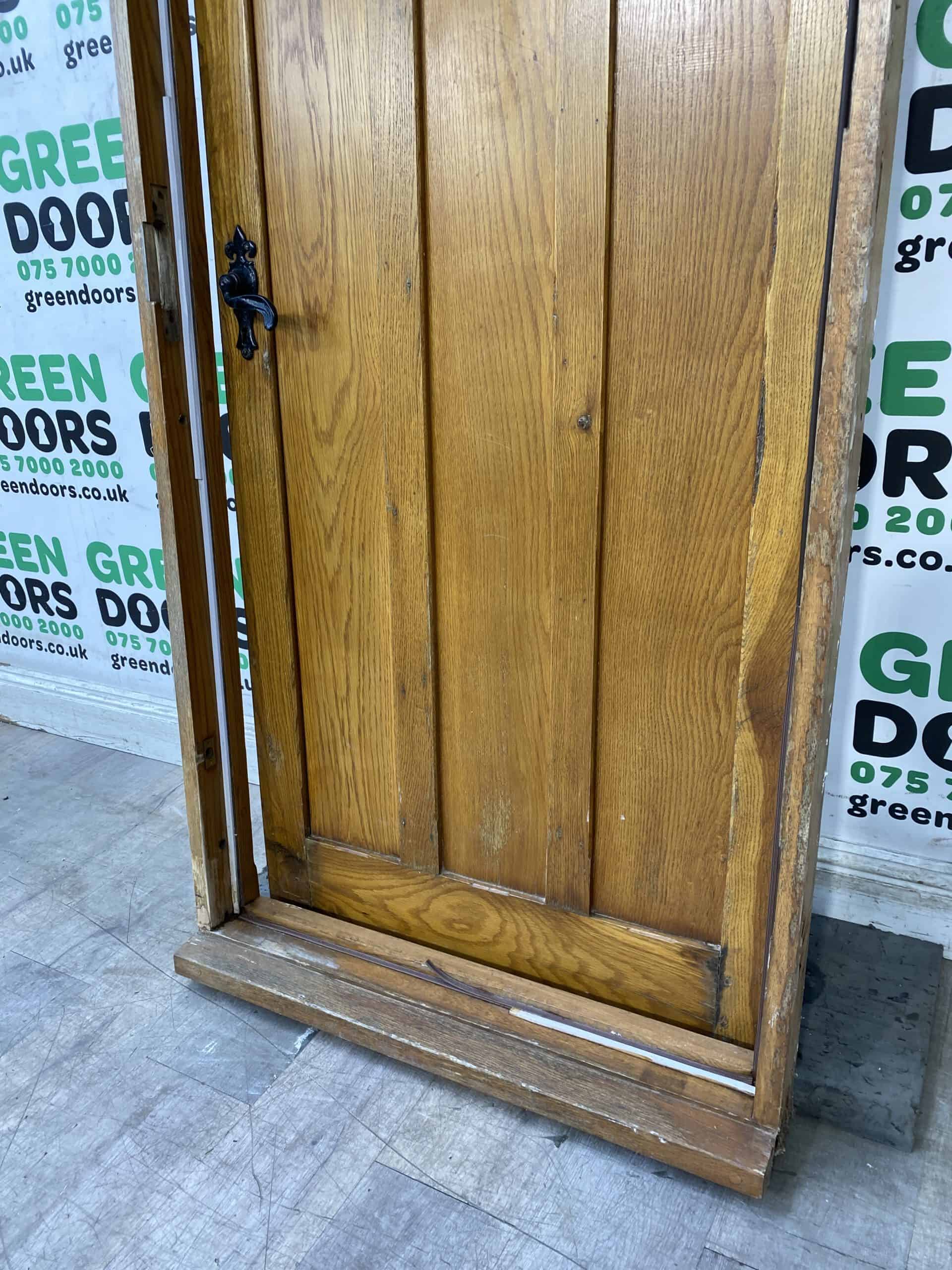 Original wood grain / varnished Wooden Back door | Green doors