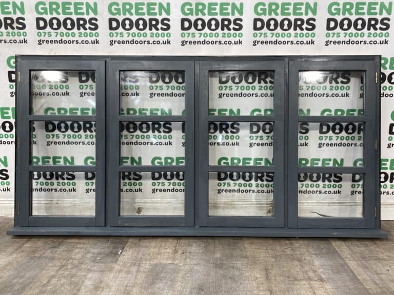 Grey Wooden Casement window | Green doors